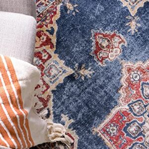 Unique Loom Utopia Collection Traditional Classic Vintage Inspired Area Rug with Warm Hues, 2' x 6' 1" Runner, Dark Blue/Beige