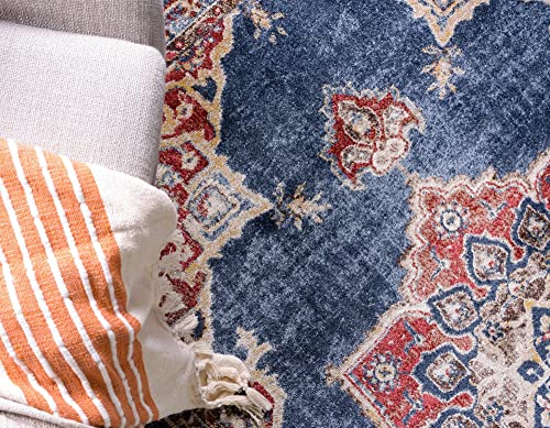 Unique Loom Utopia Collection Traditional Classic Vintage Inspired Area Rug with Warm Hues, 2' x 6' 1" Runner, Dark Blue/Beige