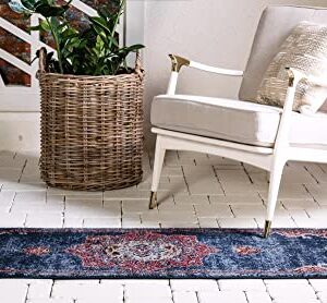 Unique Loom Utopia Collection Traditional Classic Vintage Inspired Area Rug with Warm Hues, 2' x 6' 1" Runner, Dark Blue/Beige