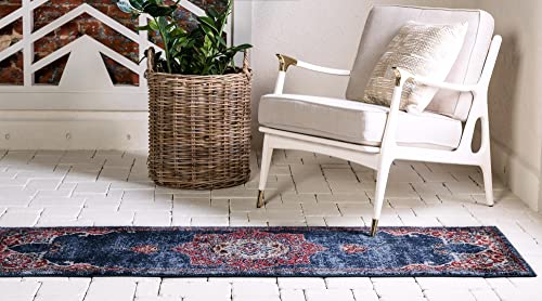 Unique Loom Utopia Collection Traditional Classic Vintage Inspired Area Rug with Warm Hues, 2' x 6' 1" Runner, Dark Blue/Beige