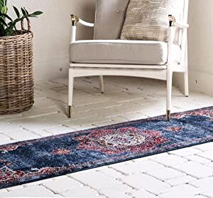 Unique Loom Utopia Collection Traditional Classic Vintage Inspired Area Rug with Warm Hues, 2' x 6' 1" Runner, Dark Blue/Beige