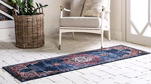 Unique Loom Utopia Collection Traditional Classic Vintage Inspired Area Rug with Warm Hues, 2' x 6' 1" Runner, Dark Blue/Beige