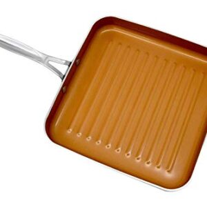 Gotham Steel Grill Pan – 10.5” Square Aluminum Grill Pan with Nonstick Surface, Sear Ridges and Stainless Steel Handle, Dishwasher and Oven Safe