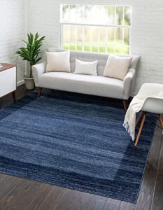 unique loom del mar collection area rug - abigail (7' 10" square, navy blue/ blue)