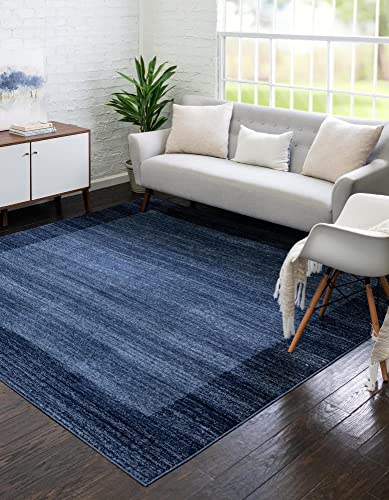 Unique Loom Del Mar Collection Area Rug - Abigail (7' 10" Square, Navy Blue/ Blue)