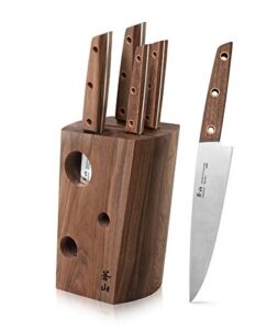 cangshan w series 6 piece german steel knife block set, walnut