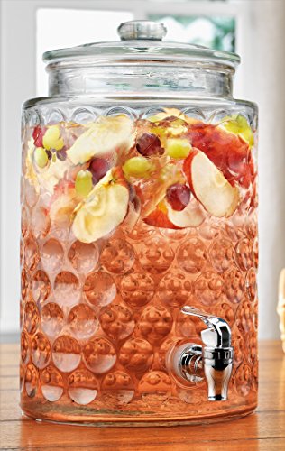 Retro Galaxy Durable Glass Ice Cold Beverage Drink Dispenser With Glass Lid & Push Spigot- Wide Mouth Easy Filling For Outdoor, Parties, Laundry Detergent & Daily Use (2 Gallons)