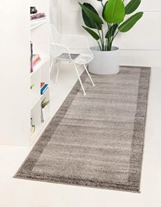 unique loom del mar collection area rug - abigail (2' 7" x 10' runner, light gray/ black)