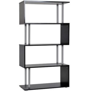 homcom modern s-shaped 5 tier room dividing bookcase wooden storage display stand shelf - black