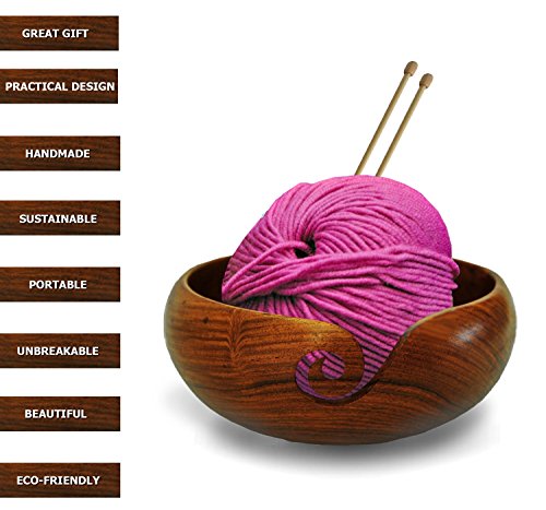 Stitch Happy Yarn Bowl Handmade Extra Large Sheesham Wood with Elegant Design