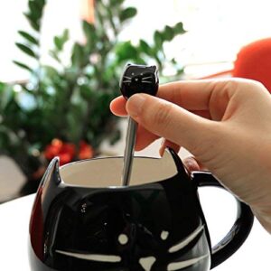 Asmwo Little Cute Ceramic Stainless Steel Cat Spoon Set Black and White Color for Cat Mug Demitasse for Stirring Tea Coffee Espresso Sugar Dessert Funny Spoons,5.7-Inch Pack of 2 Valentine's Day Gifts