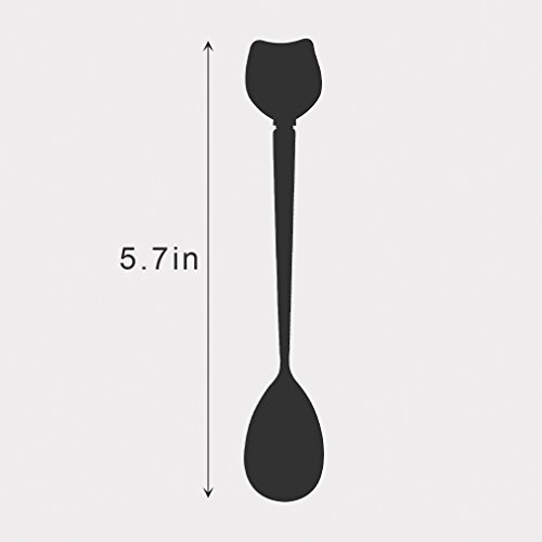 Asmwo Little Cute Ceramic Stainless Steel Cat Spoon Set Black and White Color for Cat Mug Demitasse for Stirring Tea Coffee Espresso Sugar Dessert Funny Spoons,5.7-Inch Pack of 2 Valentine's Day Gifts