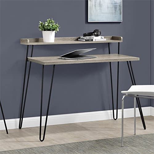 Ameriwood Home Haven Retro Computer Desk with Riser, Distressed Gray Oak (9881096COM)