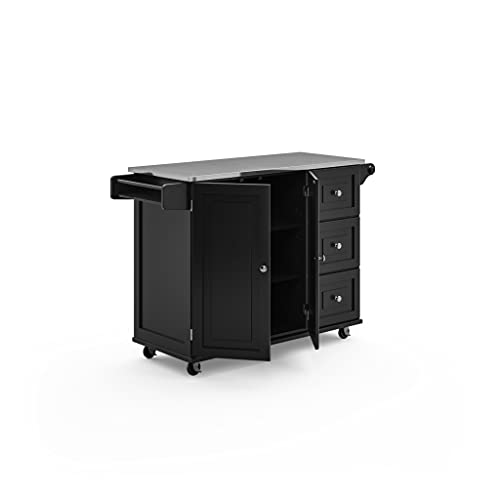 Homestyles Kitchen Cart with Stainless Steel Metal Top, Rolling Mobile Kitchen Island with Storage and Towel Rack, 54 Inch Width, Black