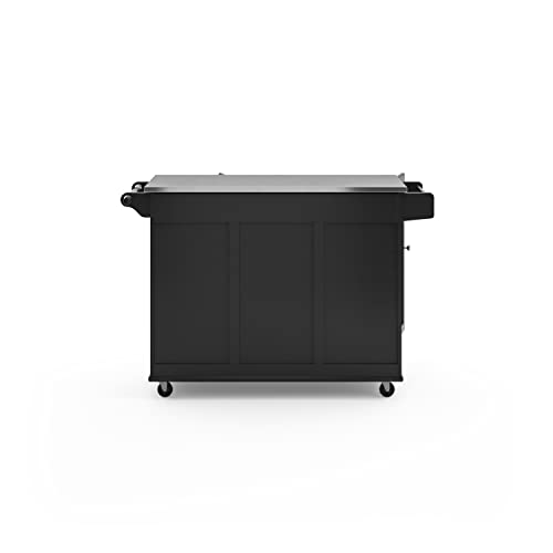 Homestyles Kitchen Cart with Stainless Steel Metal Top, Rolling Mobile Kitchen Island with Storage and Towel Rack, 54 Inch Width, Black