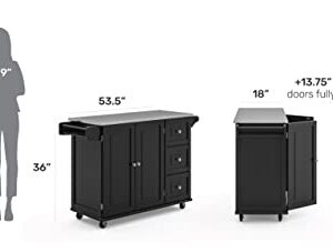 Homestyles Kitchen Cart with Stainless Steel Metal Top, Rolling Mobile Kitchen Island with Storage and Towel Rack, 54 Inch Width, Black