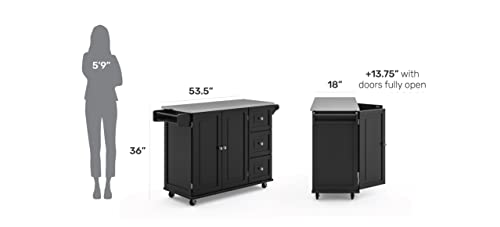 Homestyles Kitchen Cart with Stainless Steel Metal Top, Rolling Mobile Kitchen Island with Storage and Towel Rack, 54 Inch Width, Black