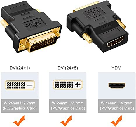 CableCreation DVI to HDMI Adapter,2-Pack Bi-Directional DVI Male to HDMI Female Converter, Support 1080P, 3D for PS3,PS4,TV Box,Blu-ray,Projector,HDTV