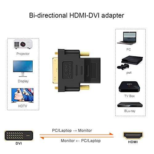 CableCreation DVI to HDMI Adapter,2-Pack Bi-Directional DVI Male to HDMI Female Converter, Support 1080P, 3D for PS3,PS4,TV Box,Blu-ray,Projector,HDTV