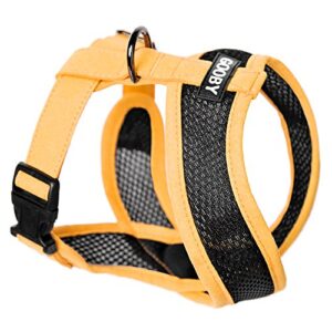 gooby - active x head-in harness, choke free small dog harness with synthetic lambskin soft strap, orange, large