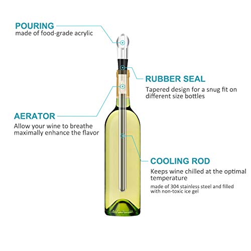 Wine Chiller, 3-in-1 Stainless Steel Wine Bottle Cooler Stick - Rapid Iceless Wine Chilling Rod with Aerator and Pourer - Perfect Wine Accessories Gift