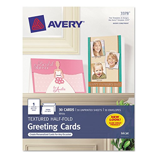 Avery 3378 Inkjet Greeting Cards, Textured, 5-1/2-Inch x8-1/2-Inch, 30/BX, WE