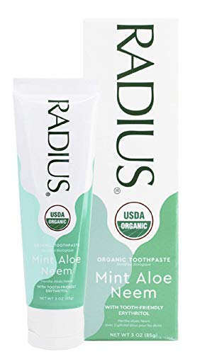 RADIUS USDA Organic Toothpaste 3oz Non Toxic Chemical-Free Gluten-Free Designed to Improve Gum Health & Prevent Cavity - Mint Aloe Neem - Pack of 1