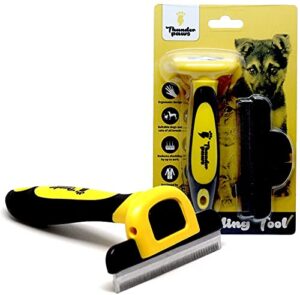 thunderpaws best professional de-shedding tool and pet grooming brush, d-shedz for breeds of dogs, cats with short or long hair, small, medium and large (yellow)