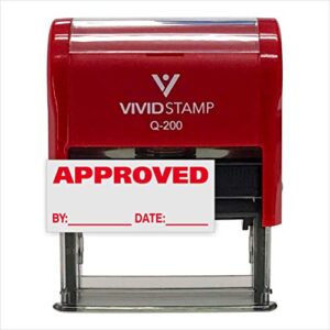 approved w/by date line self-inking office rubber stamp (red) - medium