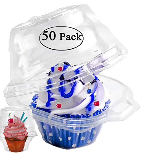 pack of 50 individual cupcake containers Strong and Sturdy Clear Plastic Cupcake Muffin Containers disposable 1 Compartment cupcake containers Cupcake Carrier Holder single cupcake favor box plastic