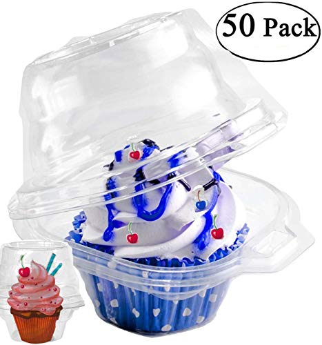 pack of 50 individual cupcake containers Strong and Sturdy Clear Plastic Cupcake Muffin Containers disposable 1 Compartment cupcake containers Cupcake Carrier Holder single cupcake favor box plastic