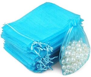 g2plus 4''x6 organza bags,100pcs 10x15cm drawstring organza jewelry favor pouches wedding party festival gift bags candy bags (lake blue)