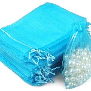 G2PLUS 4''X6 Organza Bags,100PCS 10X15CM Drawstring Organza Jewelry Favor Pouches Wedding Party Festival Gift Bags Candy Bags (Lake Blue)