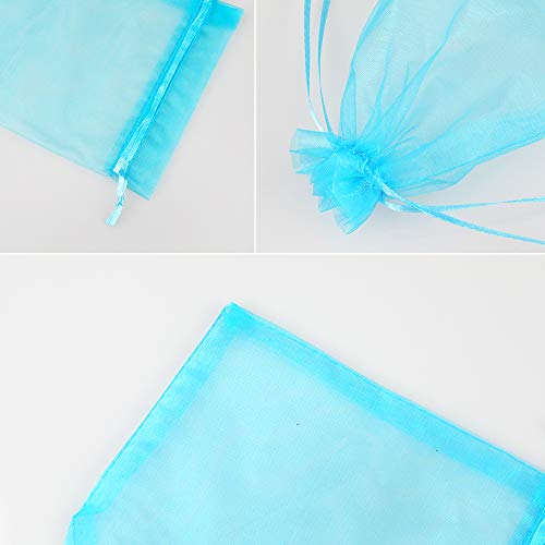 G2PLUS 4''X6 Organza Bags,100PCS 10X15CM Drawstring Organza Jewelry Favor Pouches Wedding Party Festival Gift Bags Candy Bags (Lake Blue)