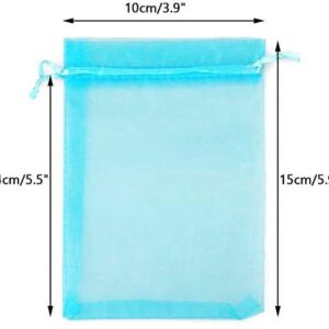 G2PLUS 4''X6 Organza Bags,100PCS 10X15CM Drawstring Organza Jewelry Favor Pouches Wedding Party Festival Gift Bags Candy Bags (Lake Blue)