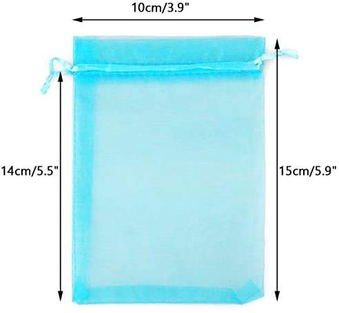 G2PLUS 4''X6 Organza Bags,100PCS 10X15CM Drawstring Organza Jewelry Favor Pouches Wedding Party Festival Gift Bags Candy Bags (Lake Blue)