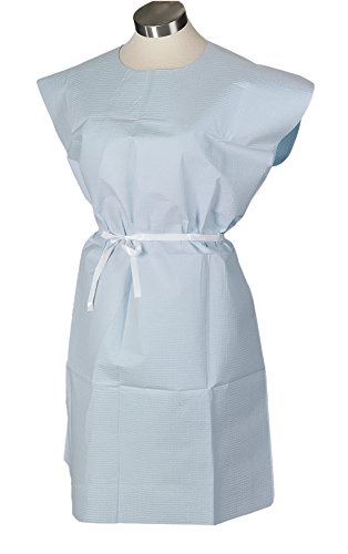 TIDI Choice Gowns, Blue (Pack of 50) - Tissue/Poly/Tissue - Open Back, Waist Tie, Short Sleeve Medical Gowns - Standard Size (30 in x 42 in) - Latex Free - Medical Supplies Made in the USA (910520)