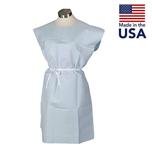 TIDI Choice Gowns, Blue (Pack of 50) - Tissue/Poly/Tissue - Open Back, Waist Tie, Short Sleeve Medical Gowns - Standard Size (30 in x 42 in) - Latex Free - Medical Supplies Made in the USA (910520)