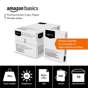 Amazon Basics Multipurpose Copy Printer Paper, 8.5" x 11", 20Lb, 10 Ream (5,000 Sheets), 92 Bright