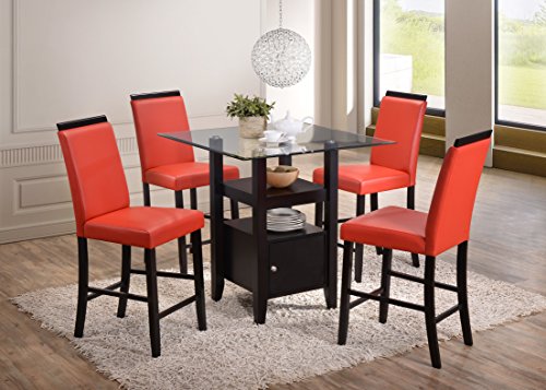 Kings Brand Furniture - 5-Piece Counter Height Dining Set, Table & 4 Chairs (Red)