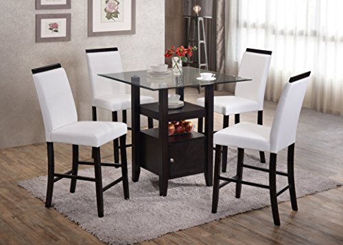 Kings Brand Furniture - 5-Piece Counter Height Dining Set, Table & 4 Chairs (White)