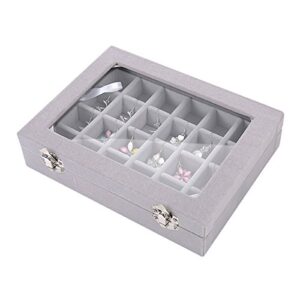 Ivosmart 24 Section Velvet Glass Jewelry Ring Display Organiser Box Tray Holder Earrings Storage Case (Grey)