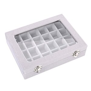 Ivosmart 24 Section Velvet Glass Jewelry Ring Display Organiser Box Tray Holder Earrings Storage Case (Grey)