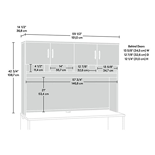 Sauder Via Hutch, L: 59.45" x W: 14.49" x H: 42.8", Classic Cherry Finish