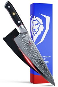 dalstrong chef knife - 8 inch blade - shogun series elite - damascus - japanese aus-10v super steel - g10 black handle - razor sharp kitchen knife - professional full tang knives chef's knife - sheath