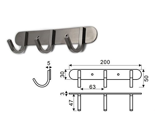 Coat Hook Rack with 3 Square Hooks - Premium Modern Wall Mounted - Ultra durable with solid steel construction, Brushed stainless steel finish, Super easy installation, Rust and water proof