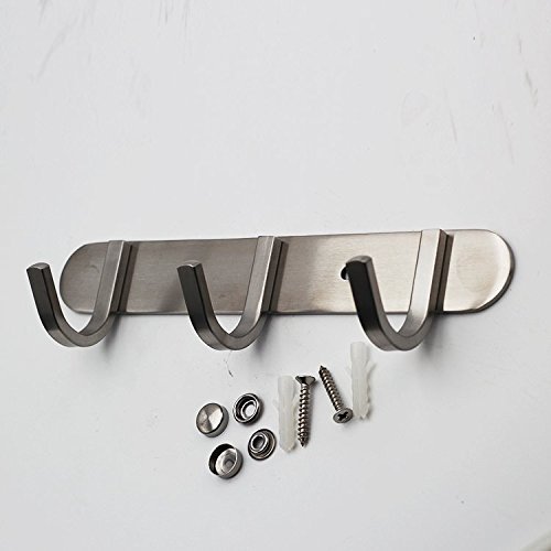 Coat Hook Rack with 3 Square Hooks - Premium Modern Wall Mounted - Ultra durable with solid steel construction, Brushed stainless steel finish, Super easy installation, Rust and water proof