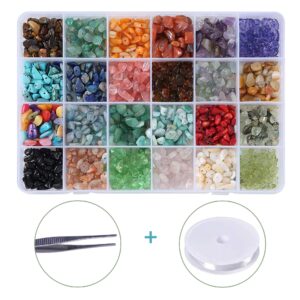 efivs arts 1500pcs stone beads, crystal beads ring making kit gemstone beads set 24 styles crystal pieces for jewelry making crushed chunked for diy crafts for holiday gift