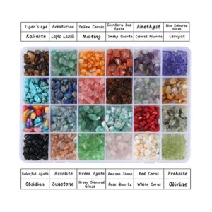 Efivs Arts 1500PCS Stone Beads, Crystal Beads Ring Making Kit Gemstone Beads Set 24 Styles Crystal Pieces for Jewelry Making Crushed Chunked for DIY Crafts for Holiday Gift