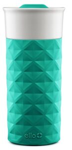 ello ogden ceramic travel mug with splash-resistant slider lid and protective silicone boot, perfect for coffee or tea, bpa free, dishwasher safe, teal, 16 oz